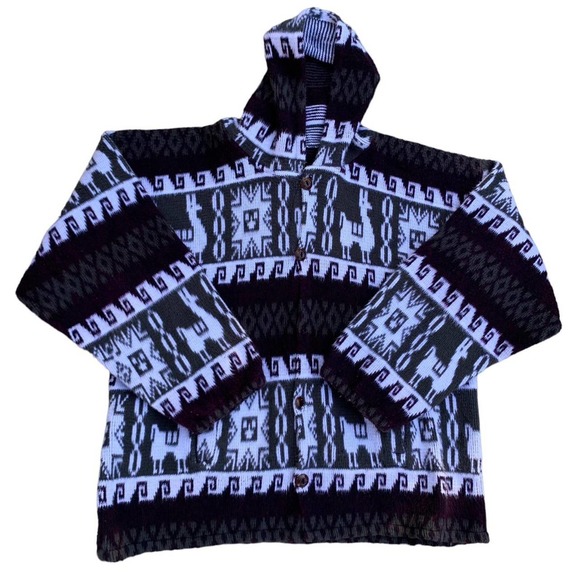 Vintage | Jackets & Coats | Vintage Ecuadorian Llama Pattern Wool Knit ...